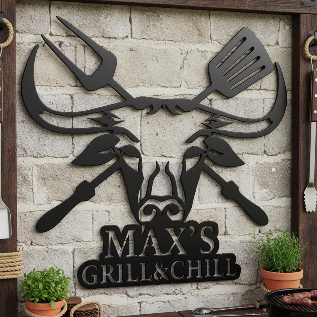 Custom Grill & Chill Bar Sign, Outdoor Patio/man Cave Decor, BBQ Metal ...