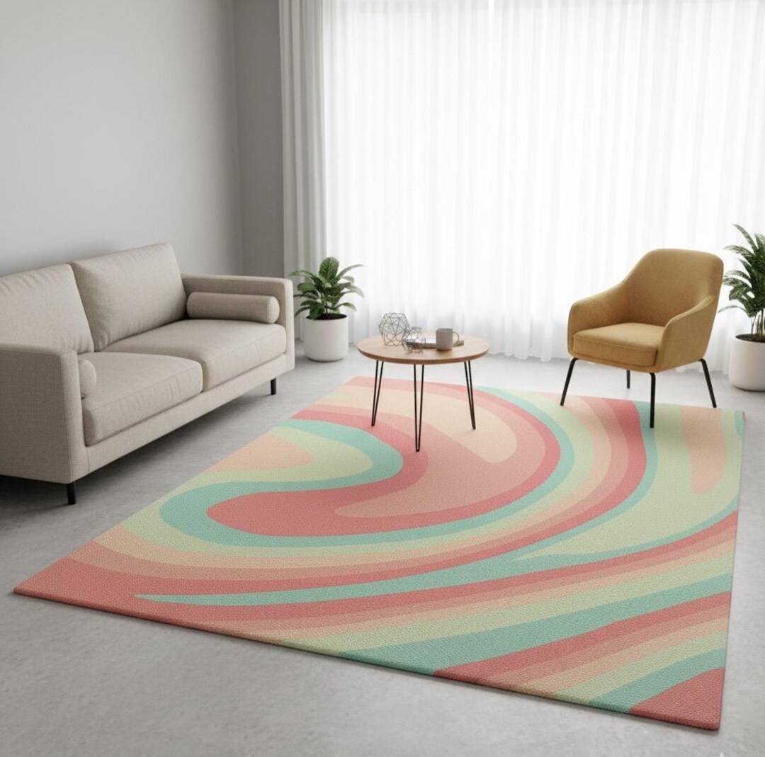 Retro Swirl Hand-tufted Wool Rug | Pastel Groovy Area Rug | Custom ...