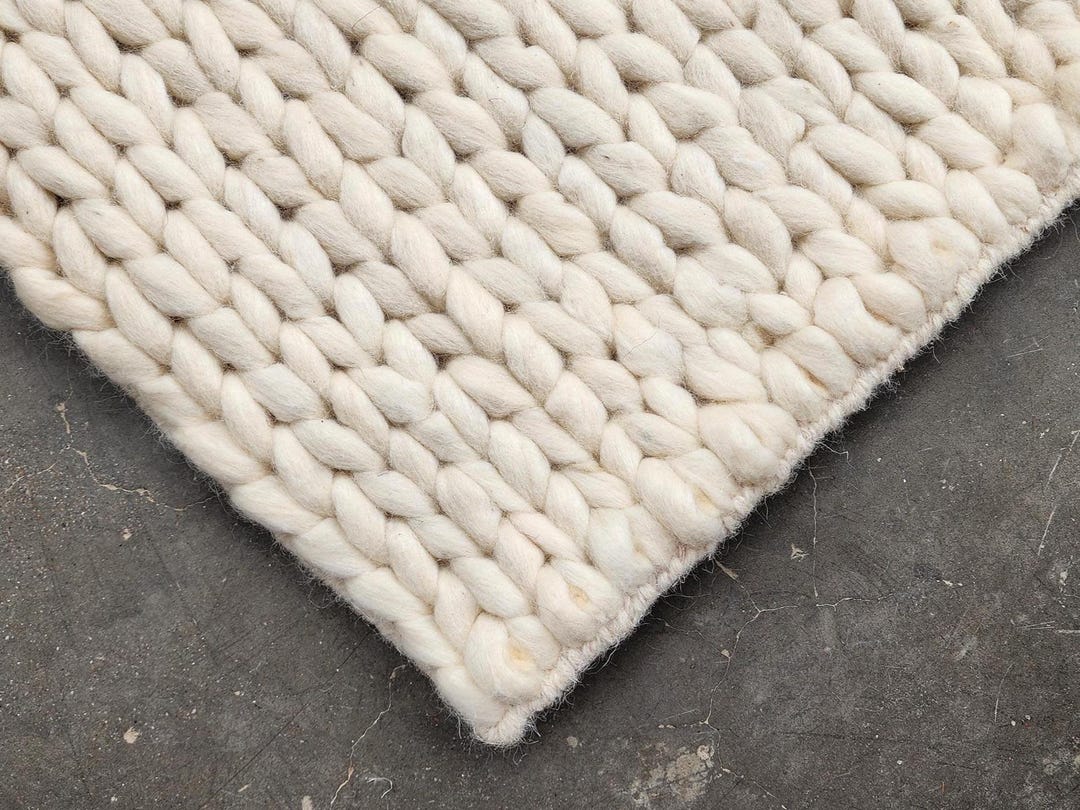 Buy Chunky Knit New Zealand Wool Rug: Hand Braided Cream Area Rug ...