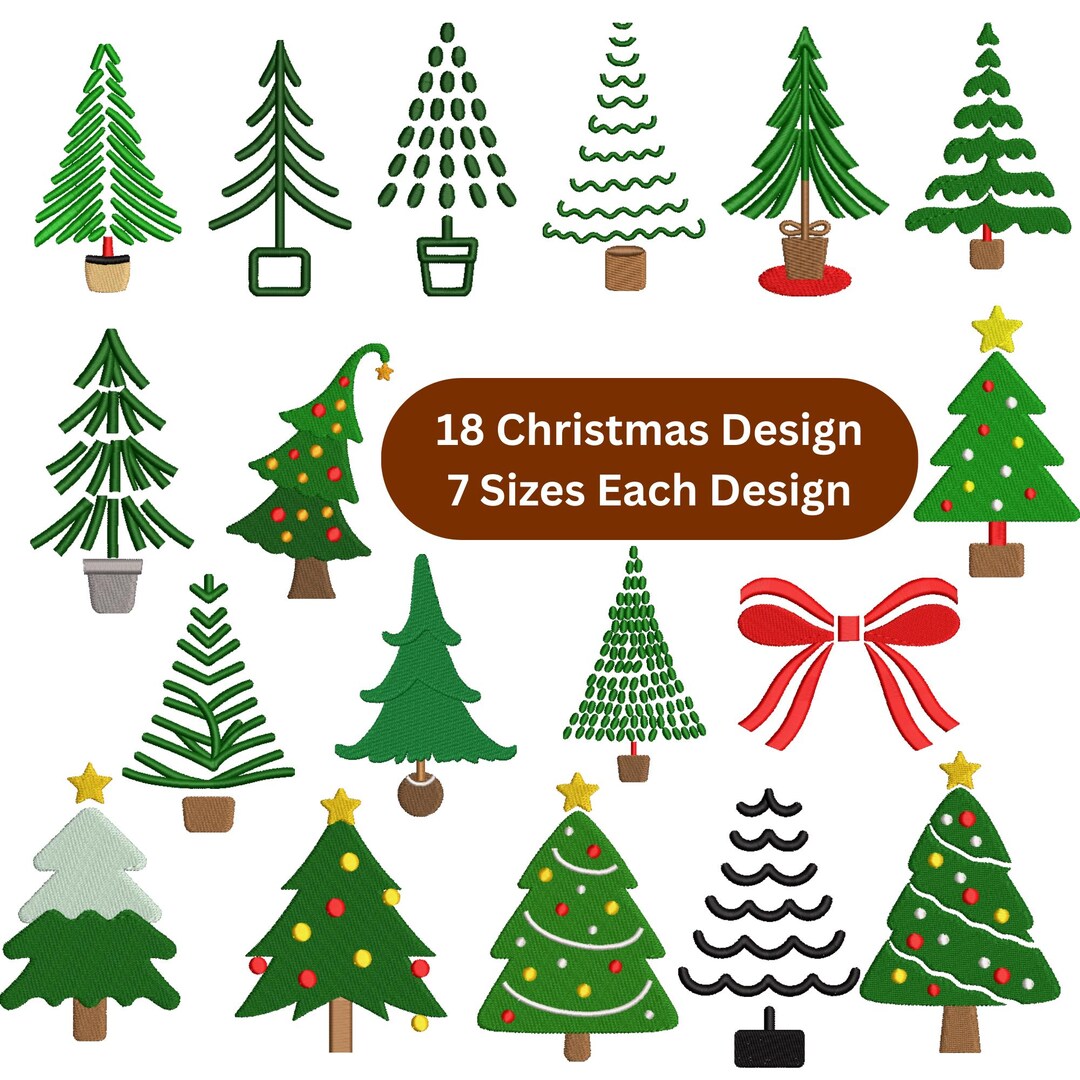 Christmas Tree Mega Bundle, Holiday Machine Embroidery Designs, 7 Sizes ...