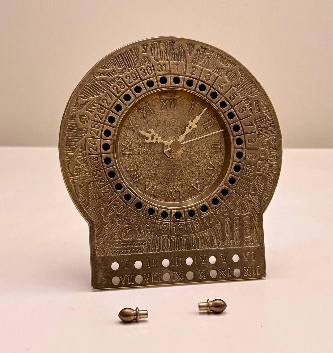Vintage Zodiac Brass Desk Clock – Perpetual Calendar Clock ...