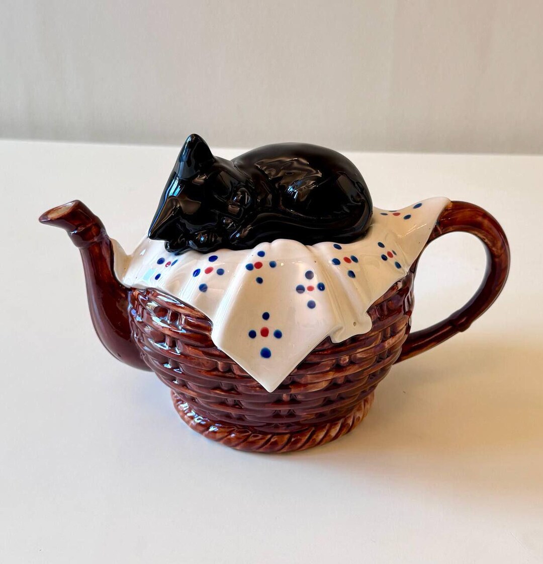 Tony Carter Teapot With Black Cat – Vintage English Pottery Cat Teapot ...