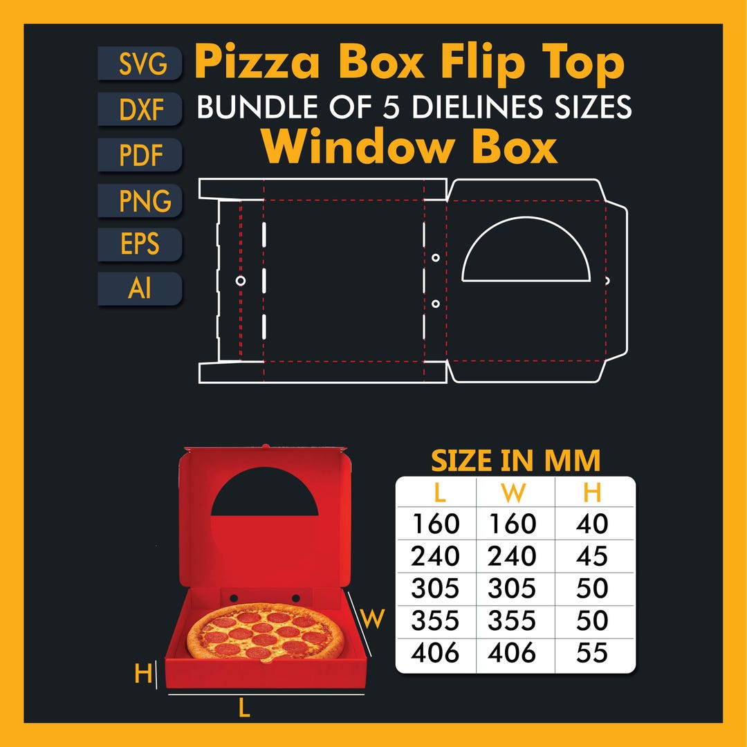 Window Pizza Box Template, Display Packaging Dieline Set (digital Files ...