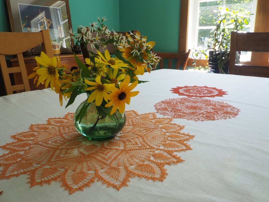 Vintage Salmon Crochet Doily Table Runner: Handmade Pineapple Pattern ...
