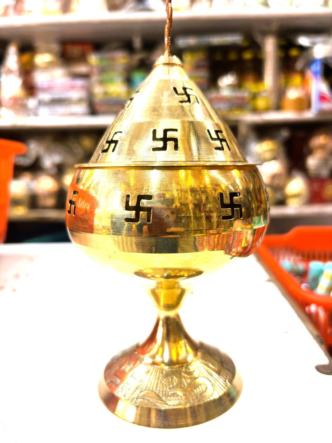 Brass Diya With Dome Cover, Om and Swastik Design I Hindu Pooja Oil ...