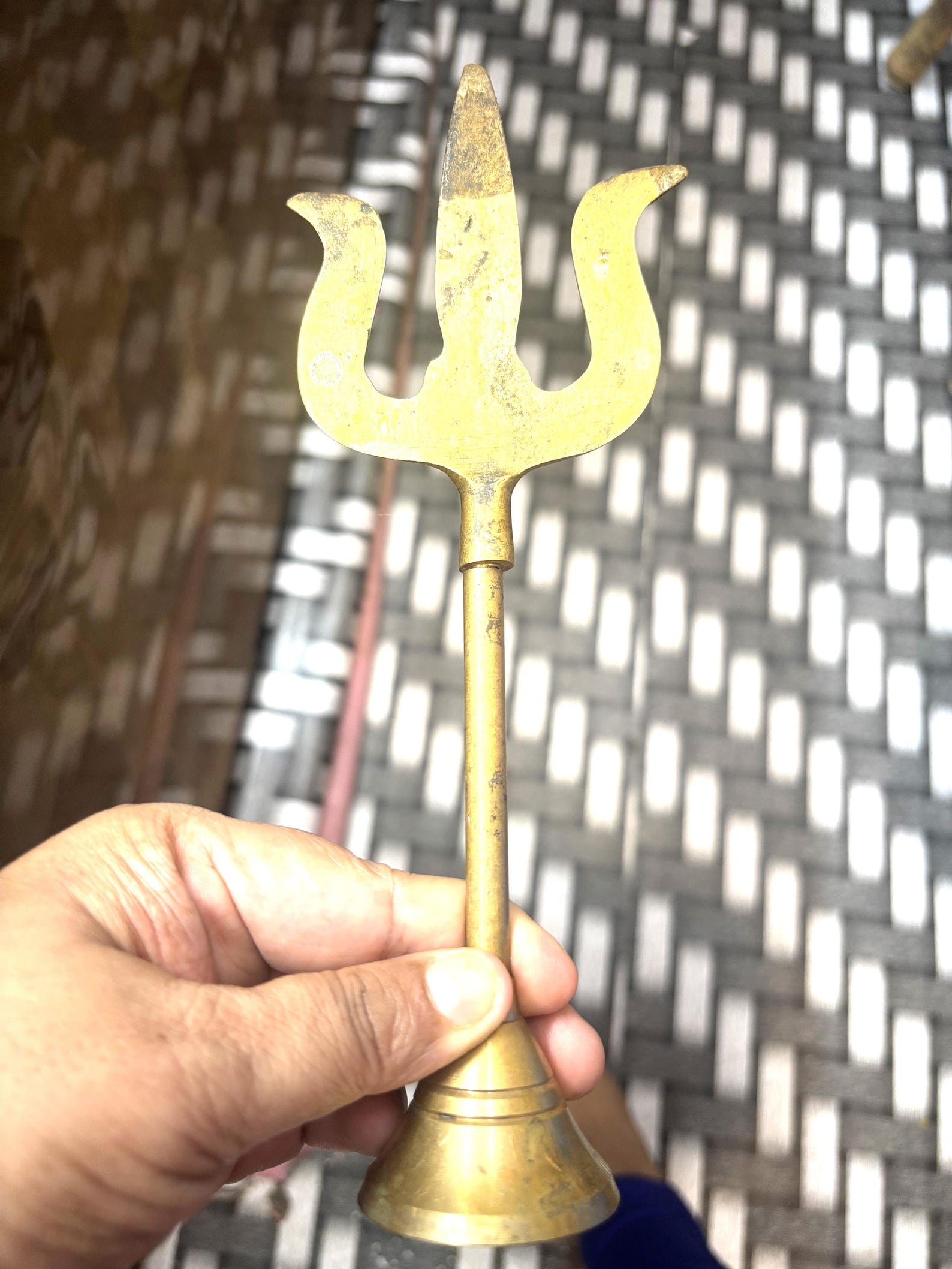 Hand Carved Brass Trishul With Stand - Hindu Puja Tool, Shiva Decor - 9 ...