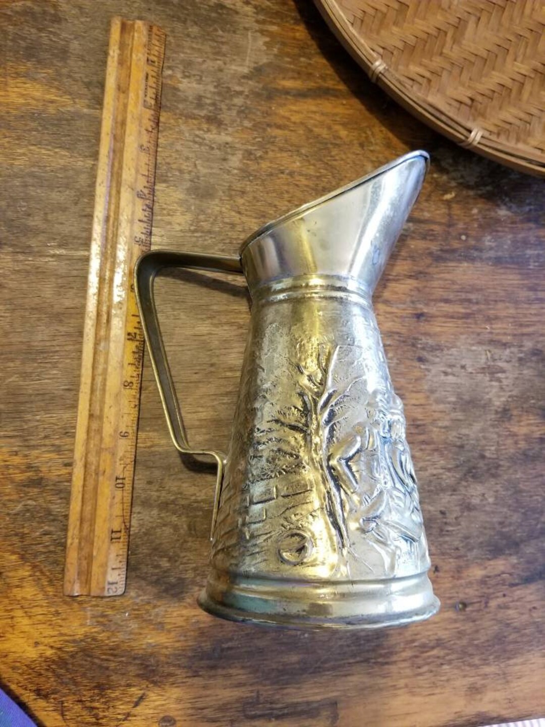 English Brass Embossed Pitcher - Etsy