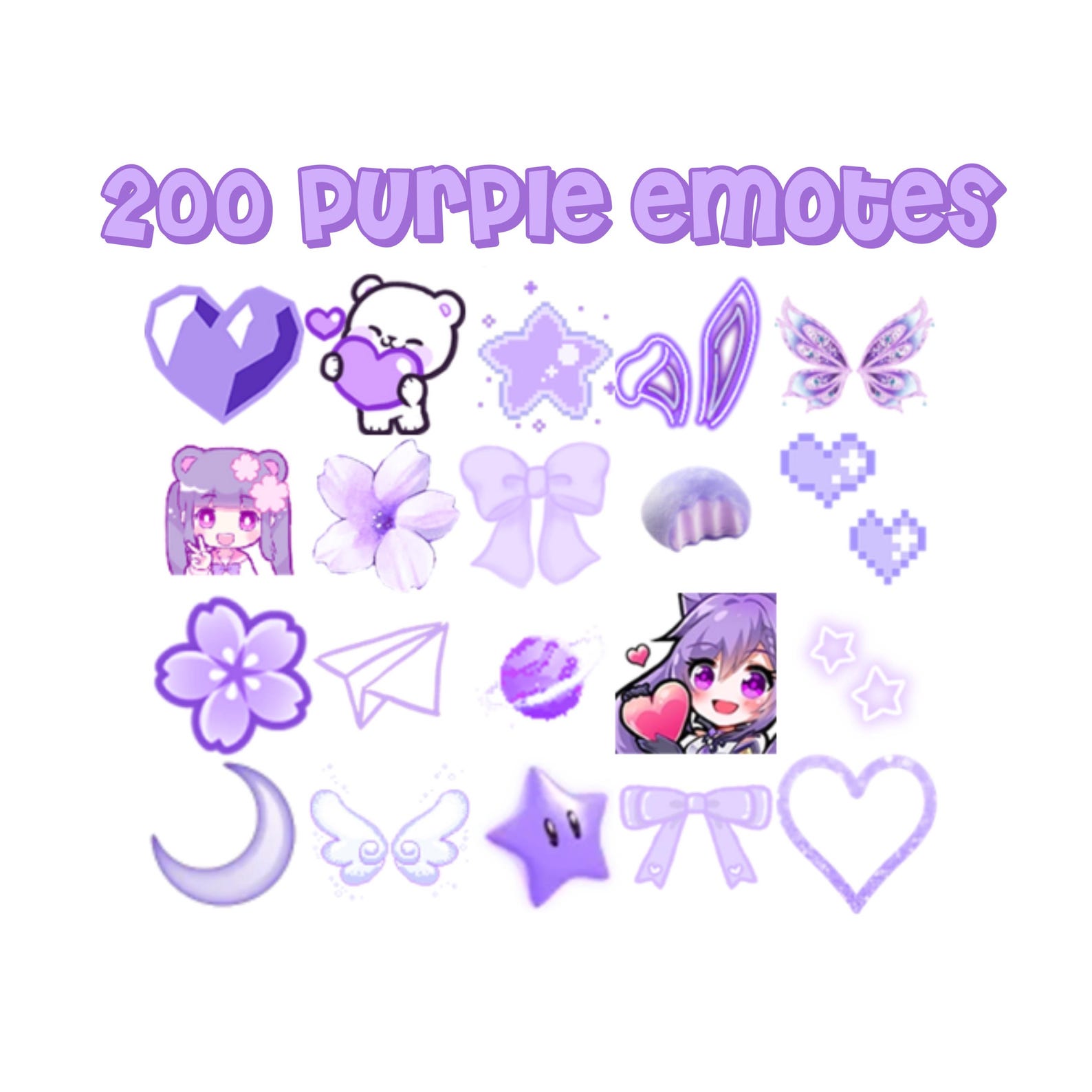 200 Purple Emotes Pack | for Discord and Twitch | Cute and Kawaii ...
