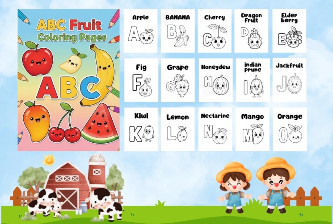 ABC Fruit Coloring Pages for Kids – Cute A to Z Fruit Alphabet ...