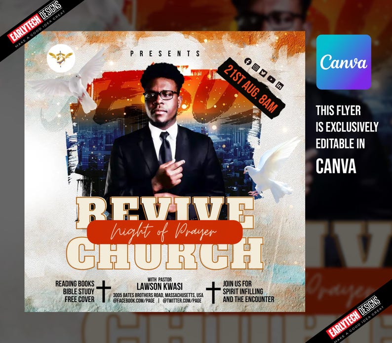 Editable Church Flyer Template: Canva Design for Revival, Prayer ...