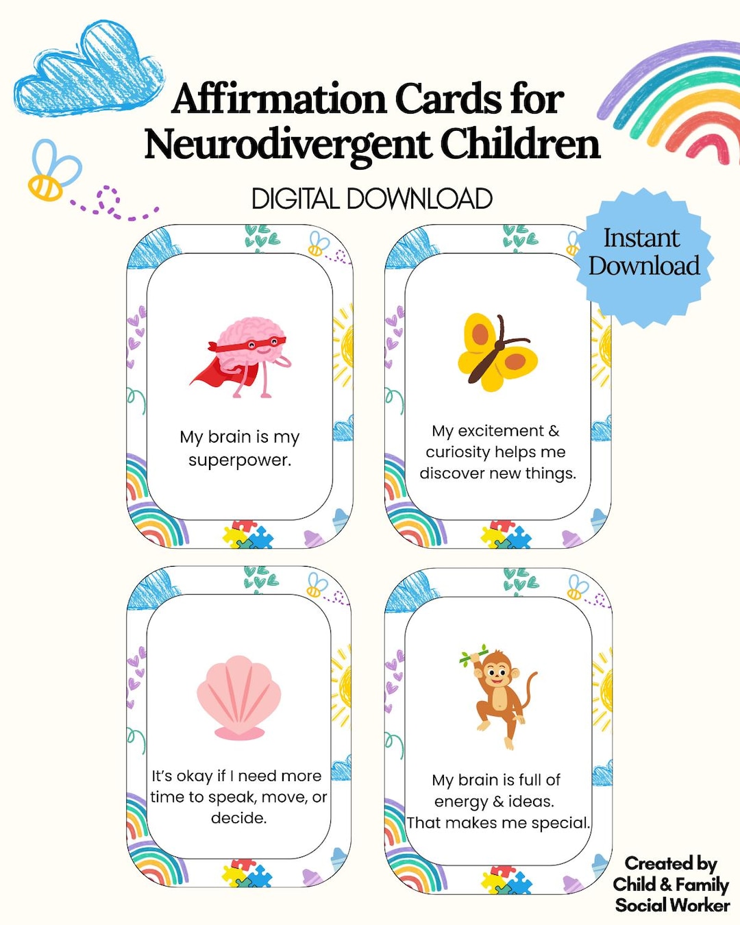 Neurodivergent Affirmation Cards for Kids – Positive Mindset (digital ...