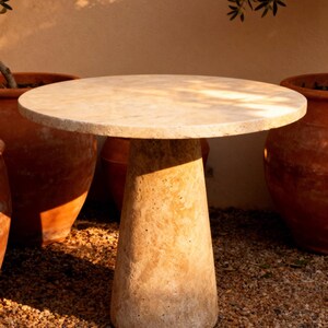 Handmade Travertine Pedestal Table: Modern Natural Stone Coffee Side ...