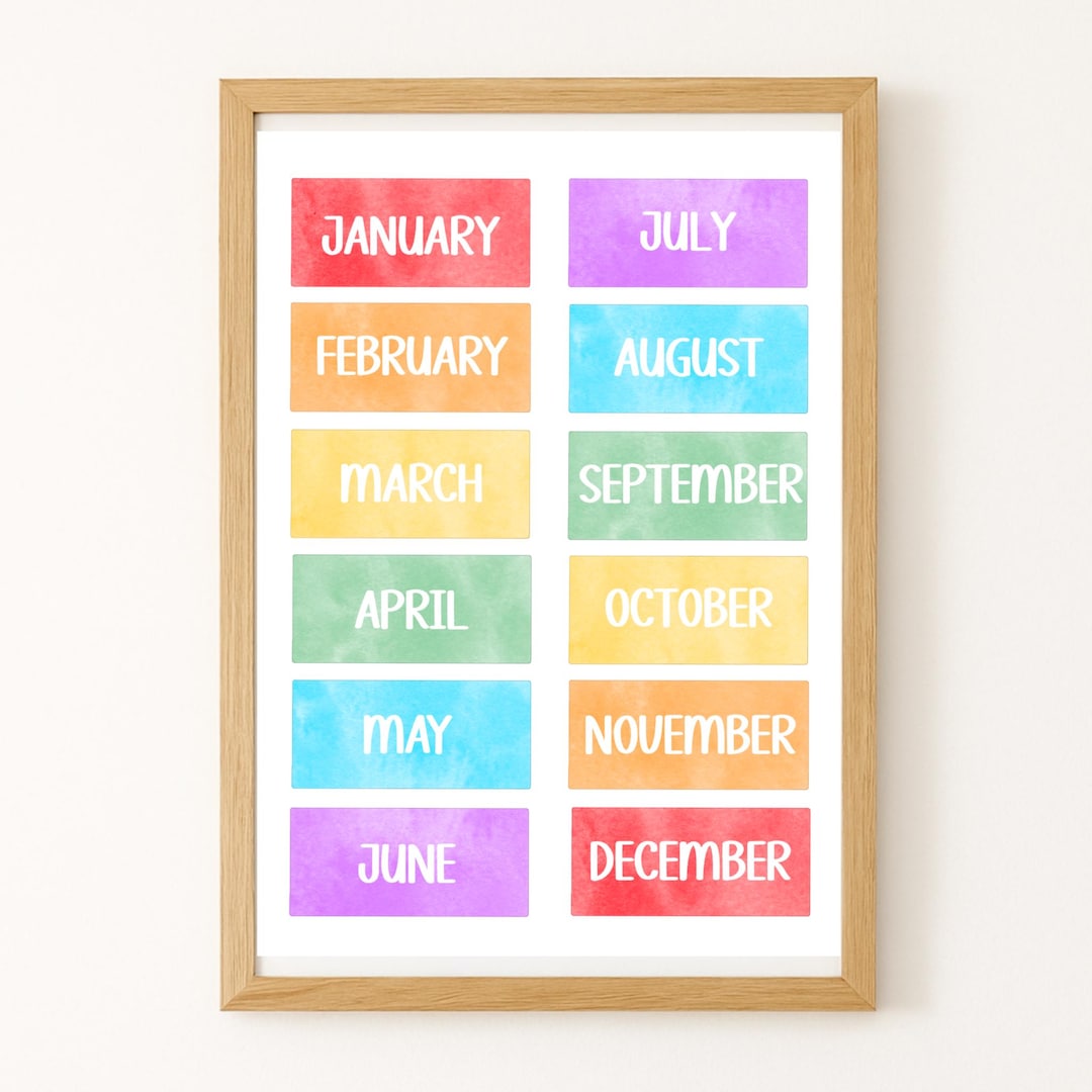 Months of the Year Print, Educational, Learning, Preschool, Colourful ...