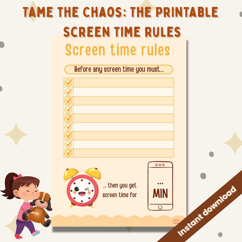 Kids Screen Time Rules Chart - Printable PDF to Limit Screen Time ...