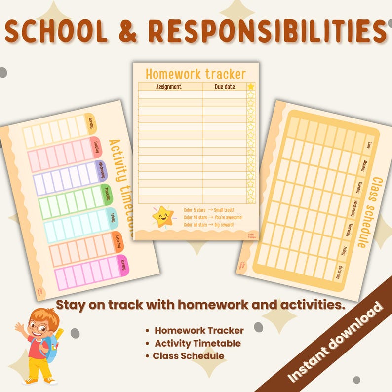 Kids Routine Chart Printable Kit | Children Chore Daily Planner ...
