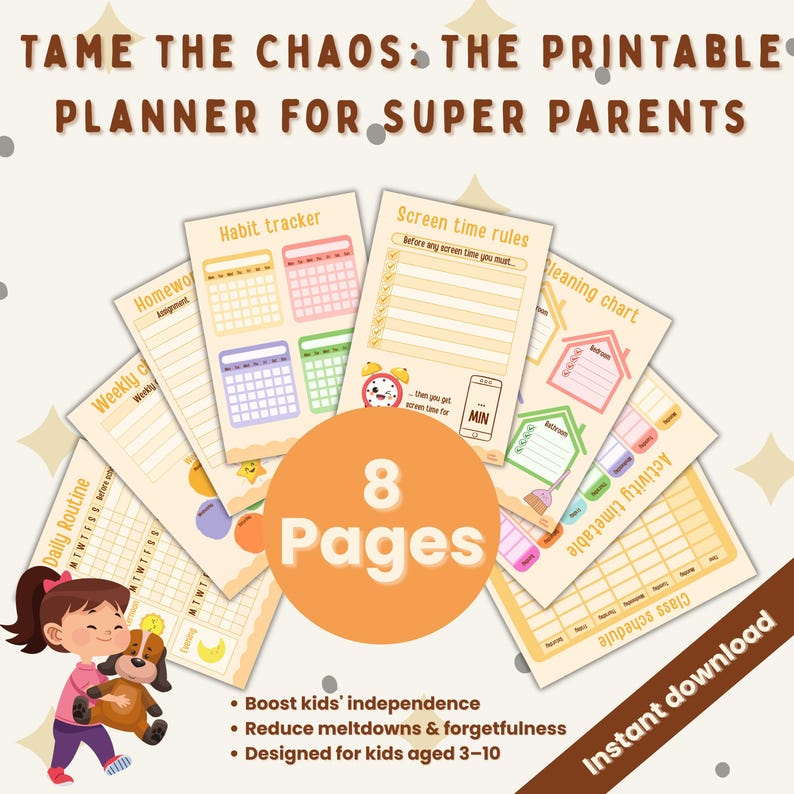 Kids Routine Chart Printable Kit | Children Chore Daily Planner ...