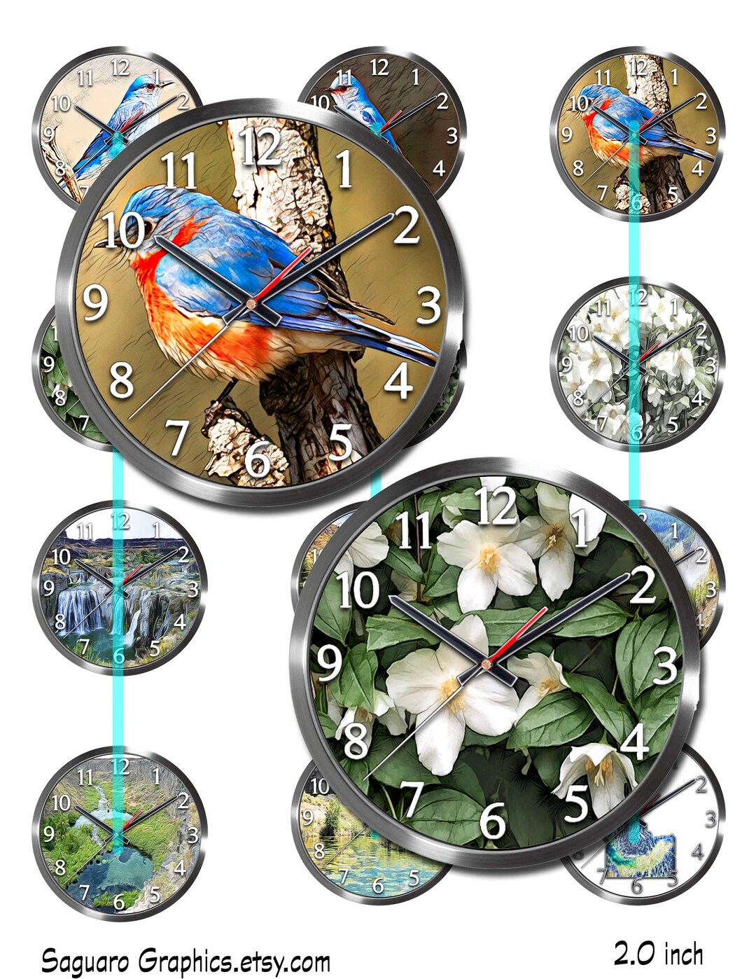 Idaho Art US State Map Art Clocks Circles/squares 2.0 Inch, Instant Digital Downloads, Collage ...