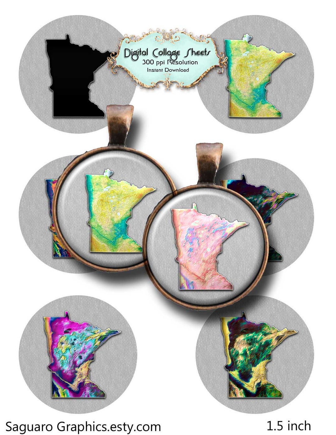 Minnesota Topographic Map Art Circle 1.5 & 1.0 Inch Art - Etsy