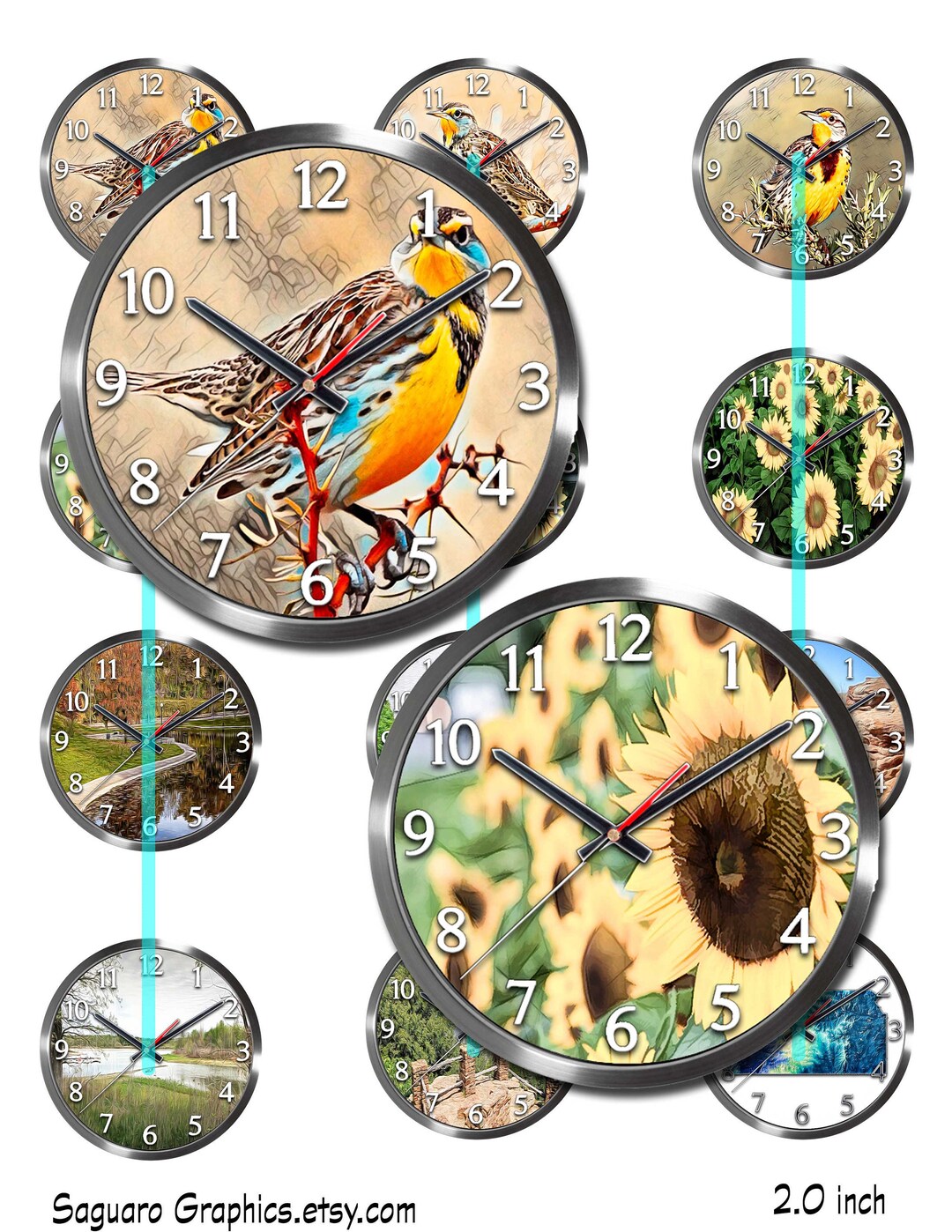 Kansas Art US State Map Art Clocks Circles/squares 2.0 Inch, Instant Digital Downloads, Collage ...