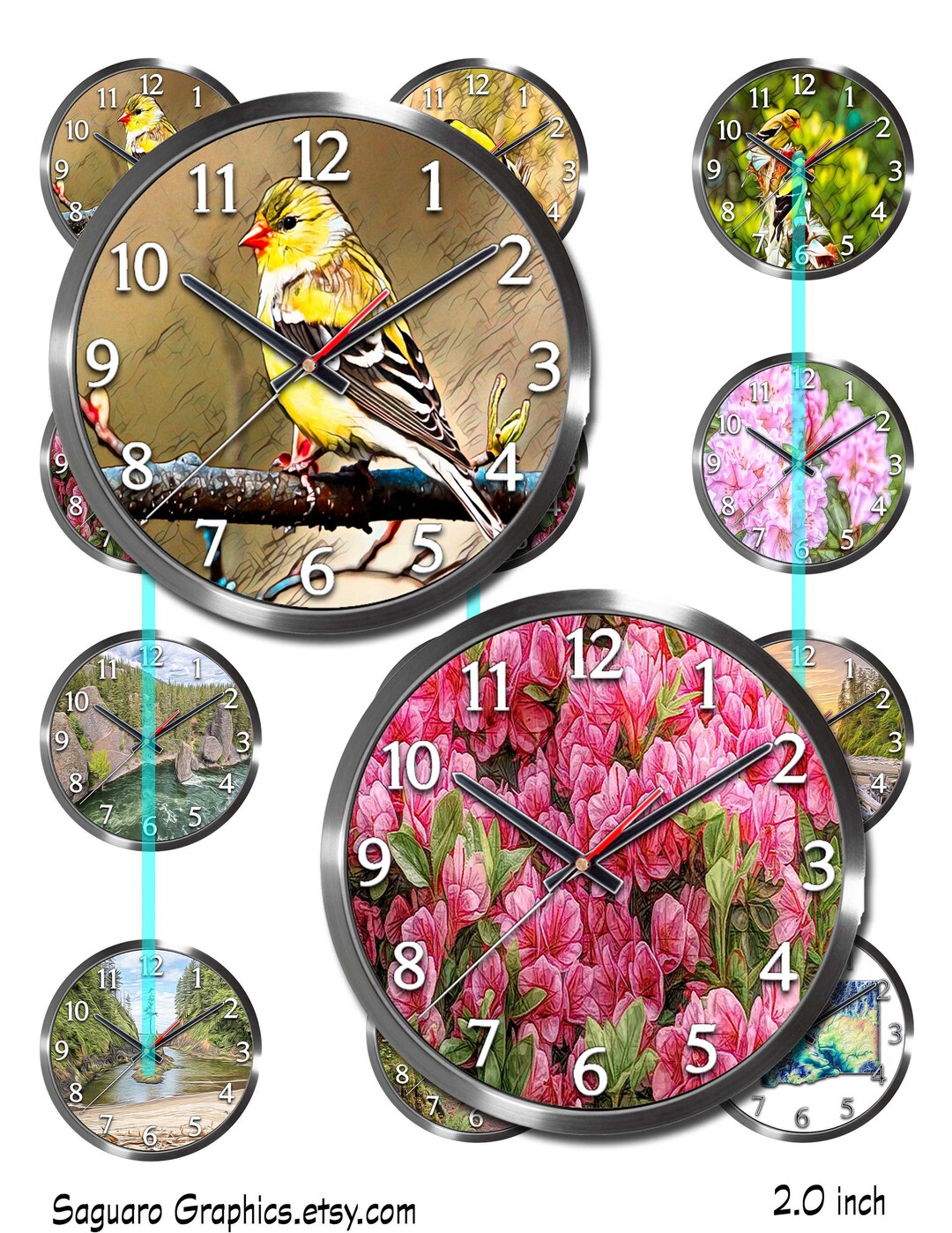 Washington US State Map Art Clocks Circles/squares 2.0 Inch, Instant Digital Downloads, Collage ...