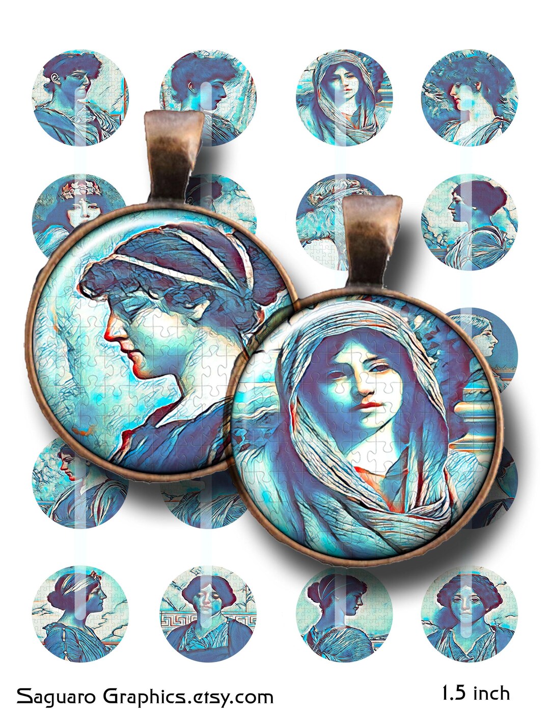 Blue Chalk Art Ladies Puzzle Portrait Collage Sheet (digital Download ...
