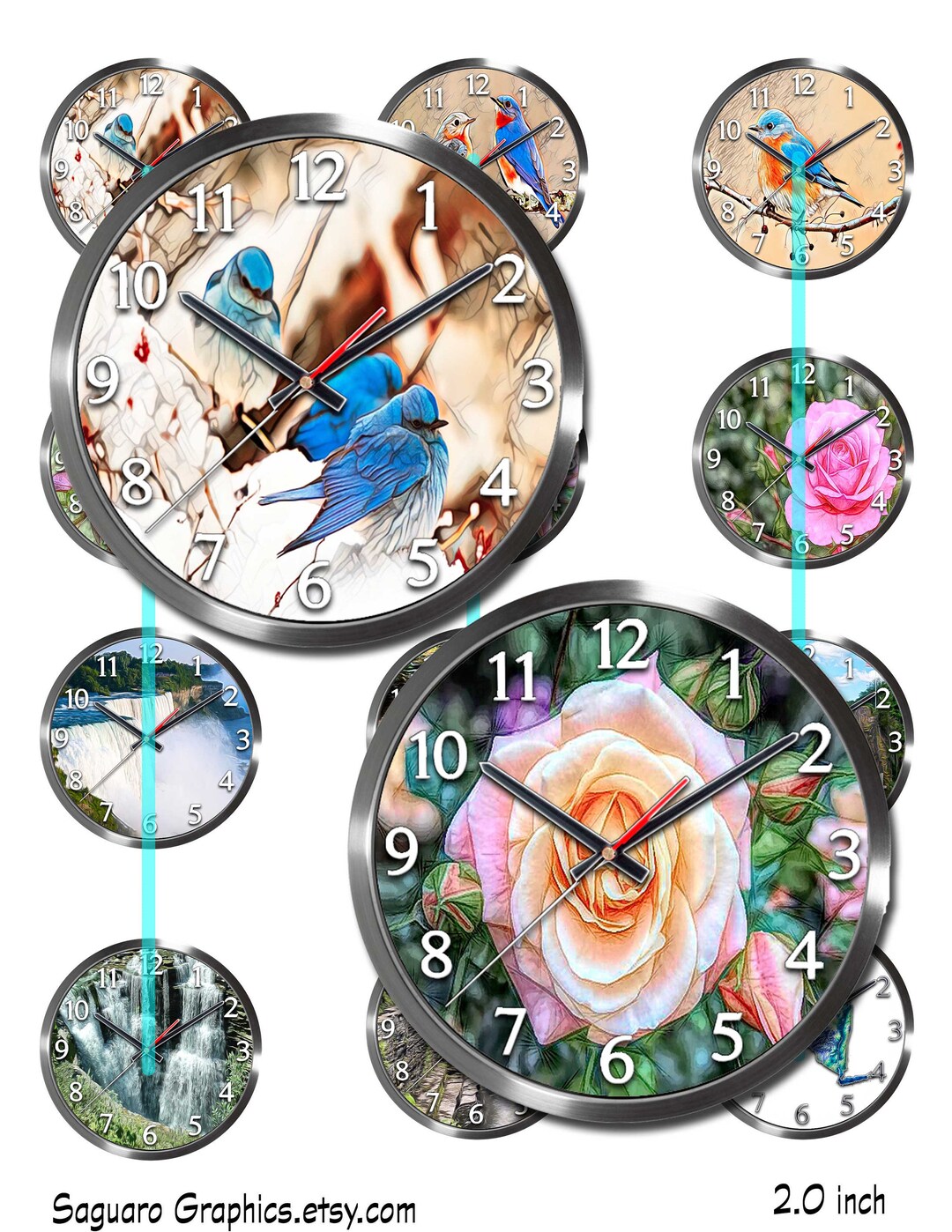 New York US State Map Art Clocks Circles/squares 2.0 Inch, Instant Digital Downloads, Collage ...