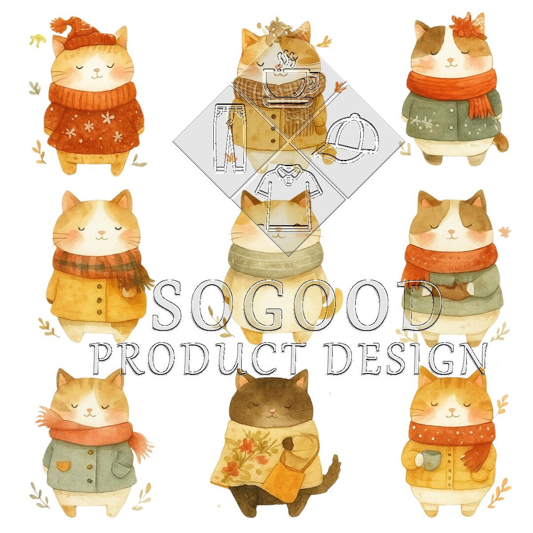 Autumn Cat Clipart PNG | Cozy Kitty Illustration (digital Download) - Etsy
