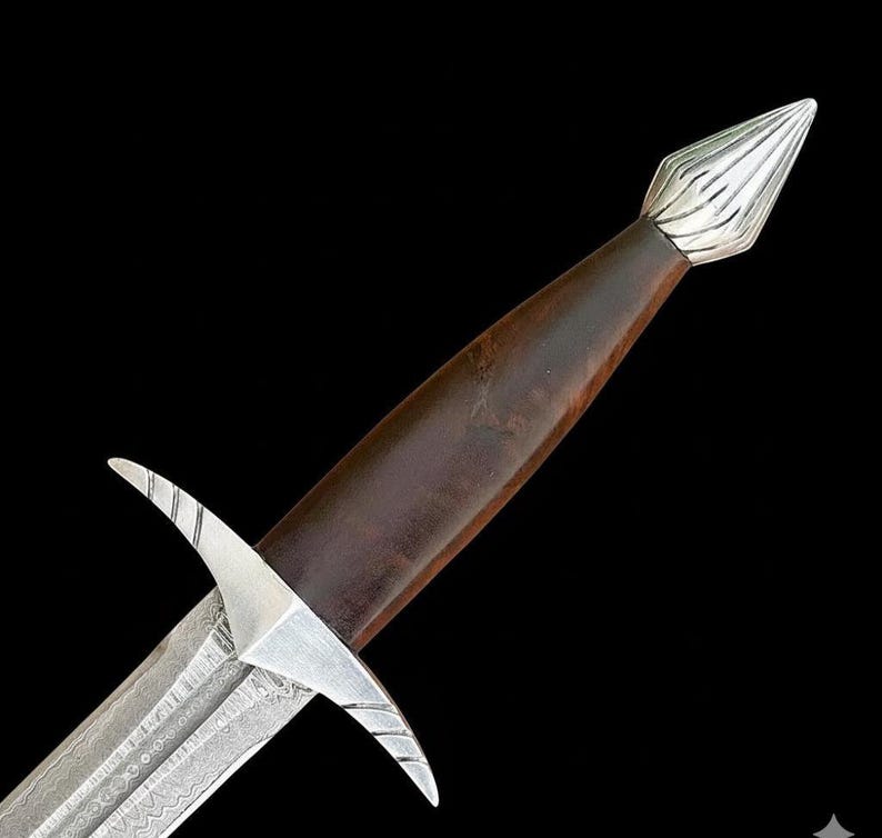 Handmade Damascus Steel Short Sword - Collectible Display With Leather ...