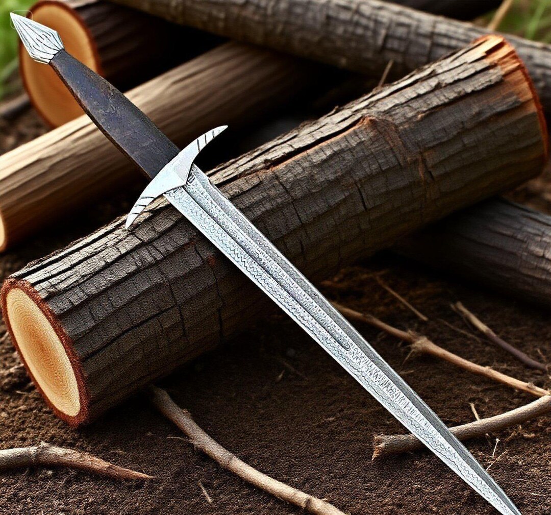 Handmade Damascus Steel Short Sword - Collectible Display With Leather ...