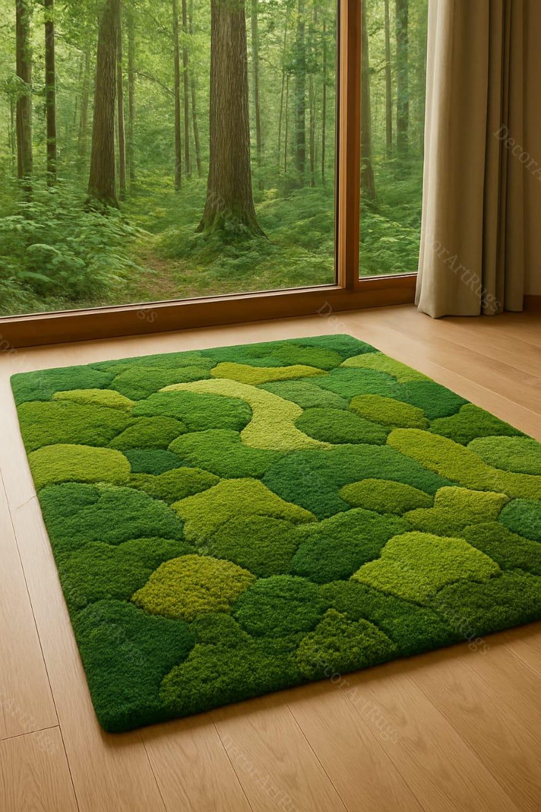 Hand Tufted Moss Rug: 3D Wool Shaggy Forest Floor Mat - Etsy