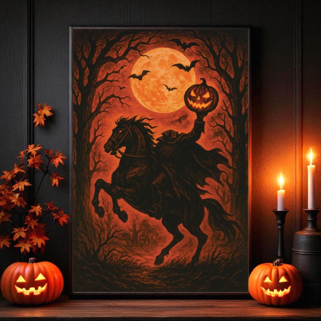Sleepy Hollow Headless Horseman Poster, Haunted Halloween Wall Art ...