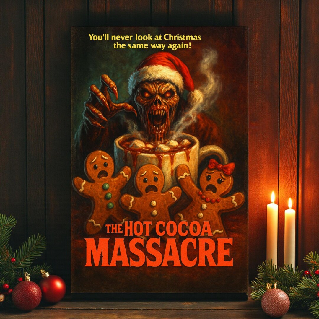 Hot Cocoa Massacre Horror Poster, Christmas Terror Wall Art, Retro ...