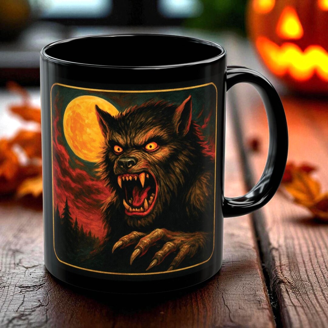 Werewolf Horror Mug, Retro Monster Coffee Cup, Full Moon Gothic ...