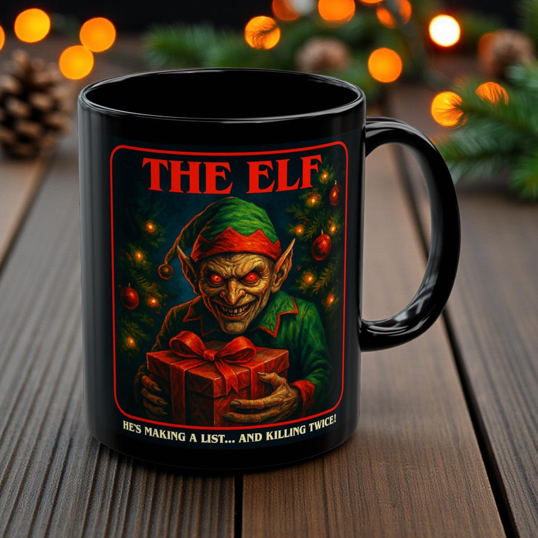 The Elf Horror Christmas Mug, Creepy Holiday Elf Gift, Scary Santa Mug ...