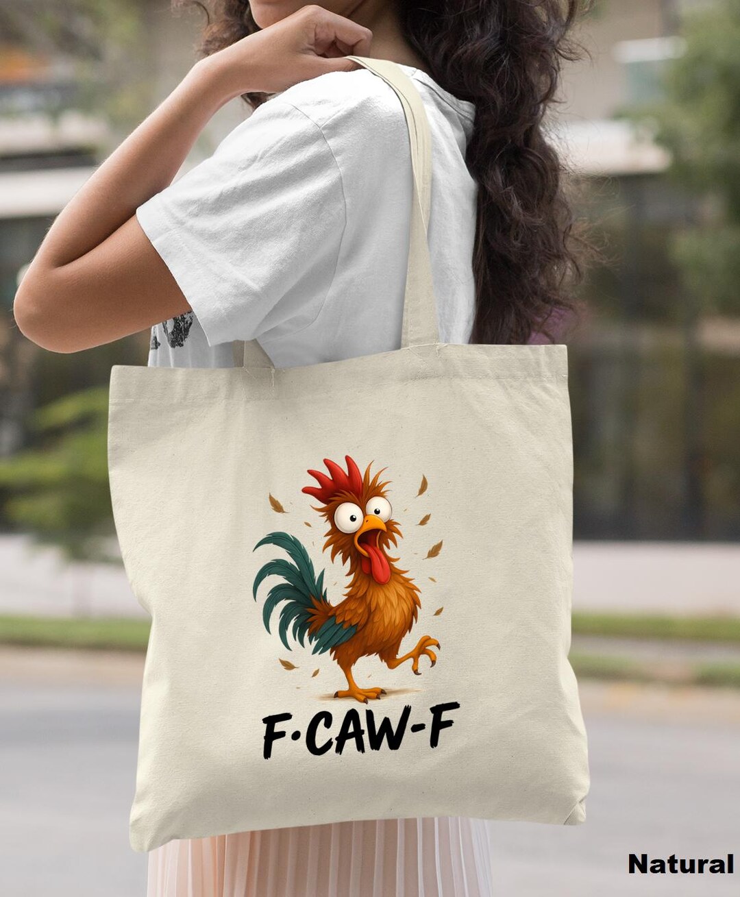 F. Caw-f Tote Bag, Funny Chicken Bag, Sassy Raven Rooster Bag, F. Caw-f ...