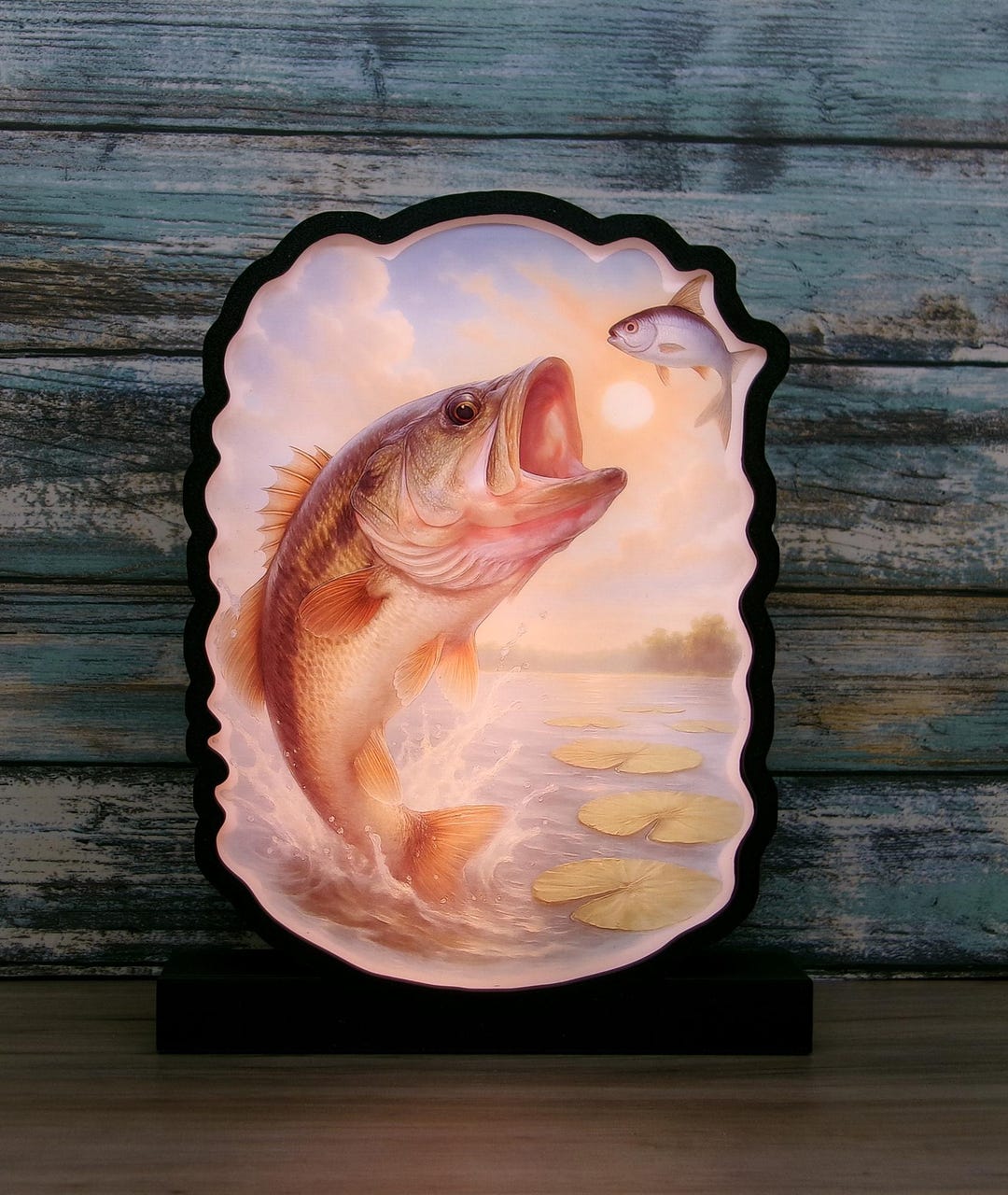Largemouth Bass Table Lamp: Fishing Scene Night Light, Cabin Decor - Etsy