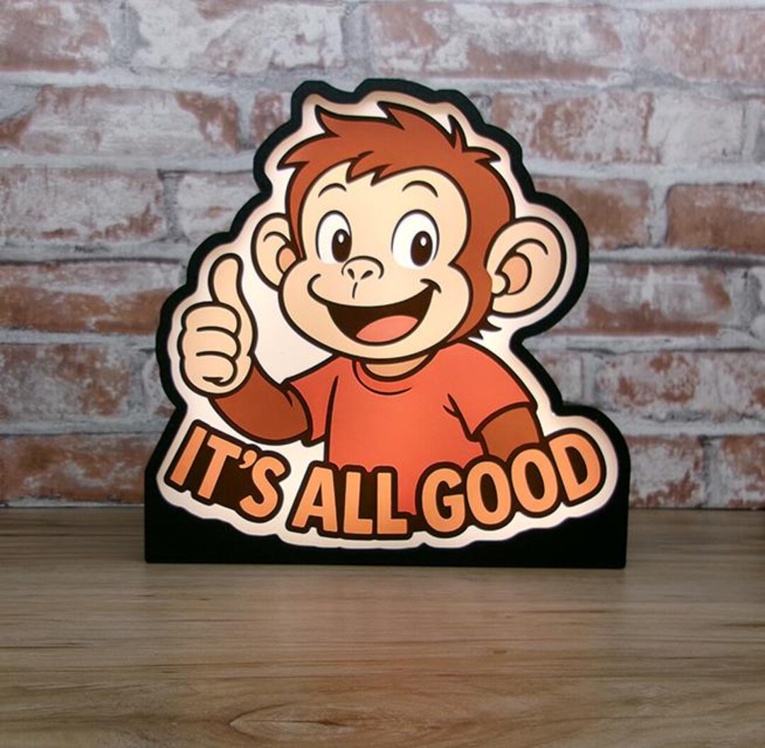 Monkey LED Night Light: Fun Cartoon Desk Decor, Positive Vibes Sign - Etsy