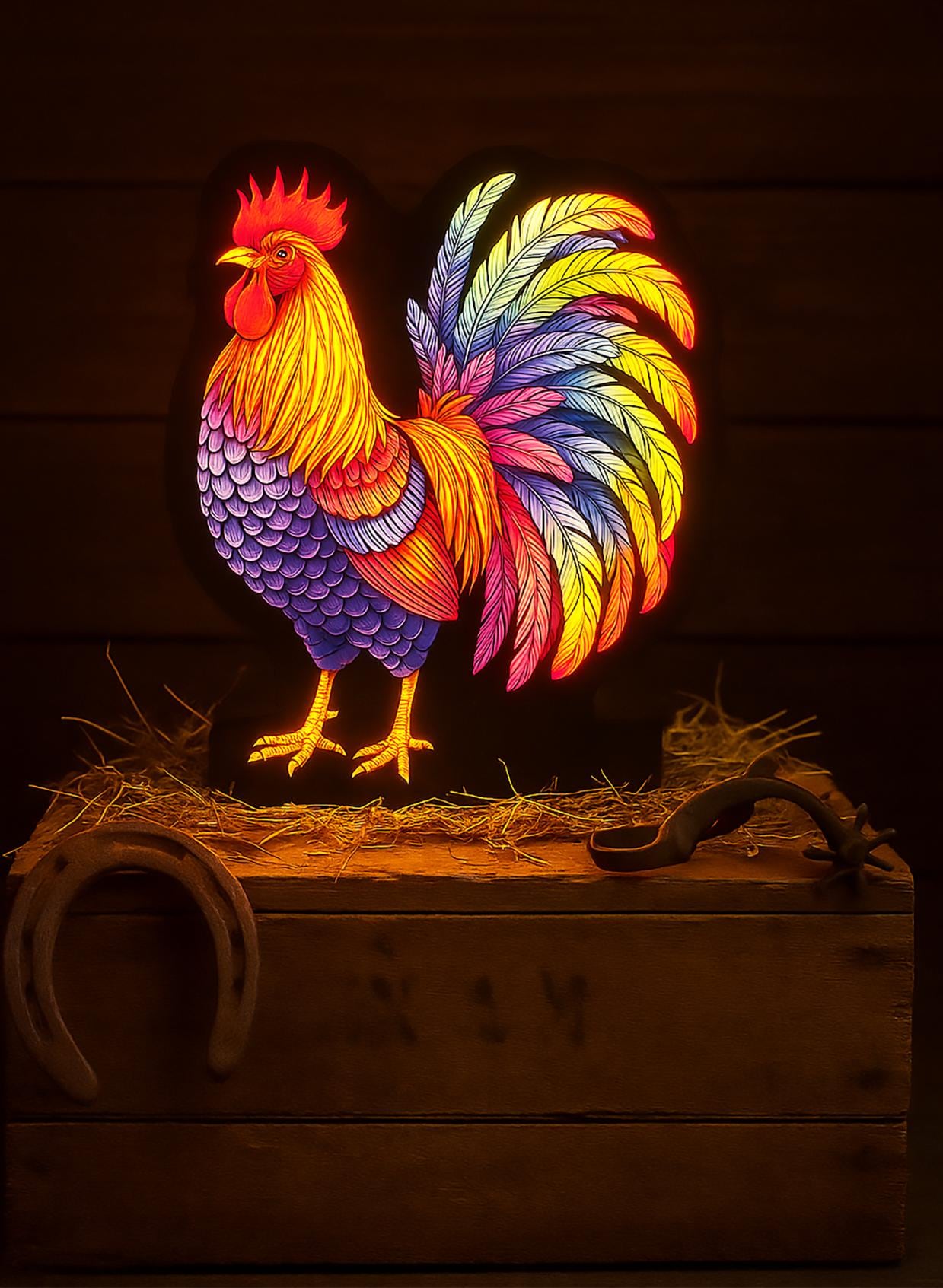 Rainbow Rooster Night Light: Farmhouse Barnyard Decor - Etsy