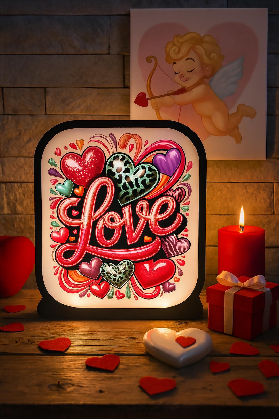 LOVE Heart LED Night Light – Pink Glitter, Leopard Print Details - Etsy