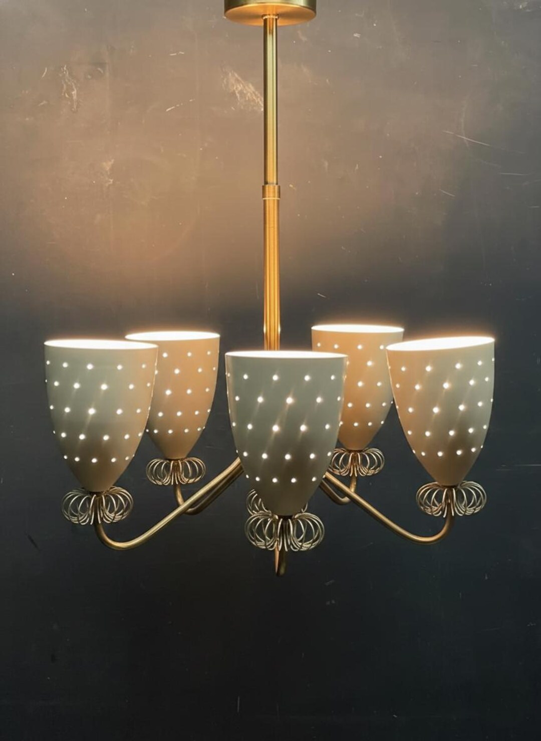 Rare Vintage 1960s Paavo Tynell Style Chandelier: 5-arm Brass Mid ...