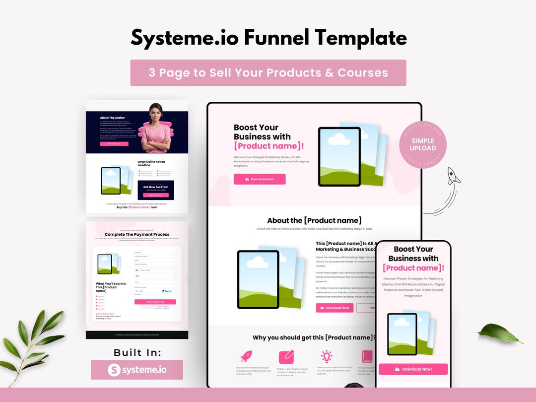 Systeme.io Funnel Template: Bio Page, Payment Page + Canva Mockups - Etsy