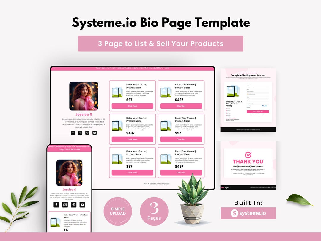 Pink Link in Bio-sjabloon: Systeme.io Stan-winkelstijl (digitale ...