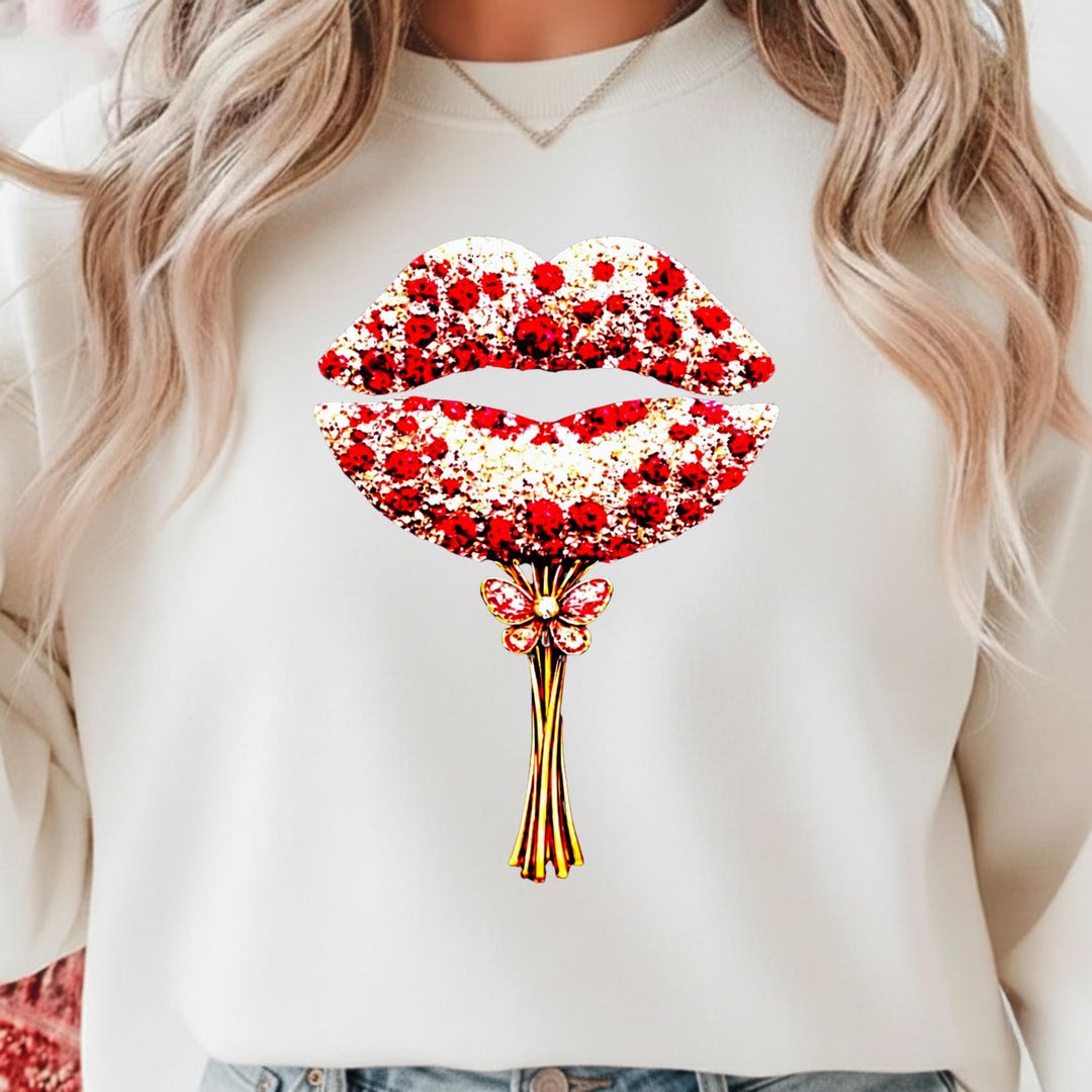 Lips Tshirt PNG Rhinestone Crystal Mouth Design Valentine Gift Apparel ...