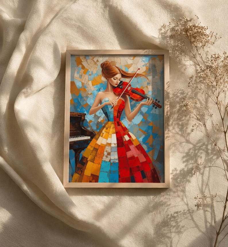 Violinist Painting, Colorful Music Wall Art, Classical Violinist Decor ...