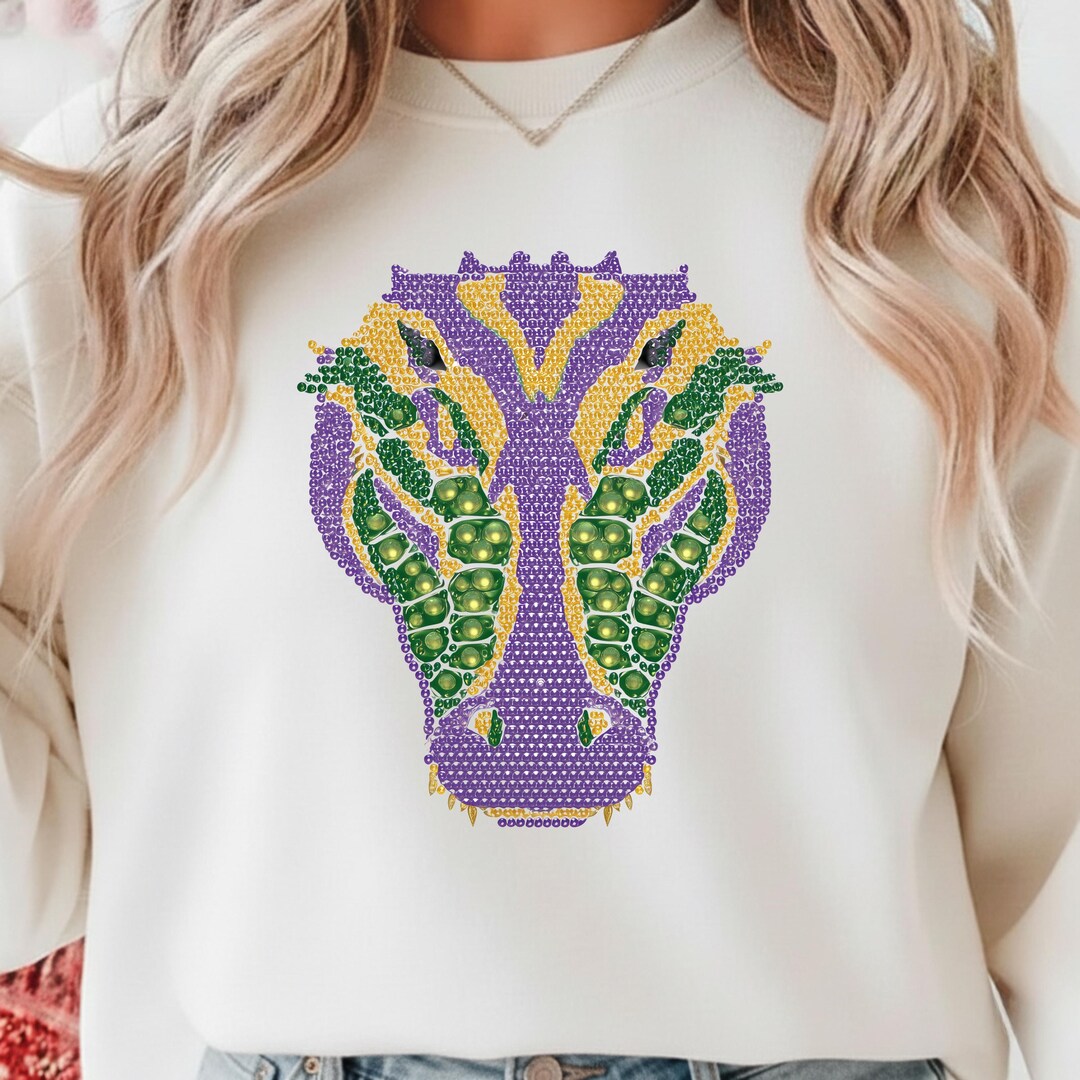 Mardi Gras T Shirt PNG Alligator Gator Beads Bow Preppy Coquette Design ...