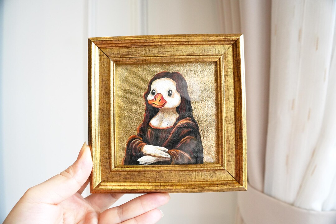 Hand-painted Mona Lisa Goose Mini Oil Painting on Gold Leaf, 5x5 Inch ...
