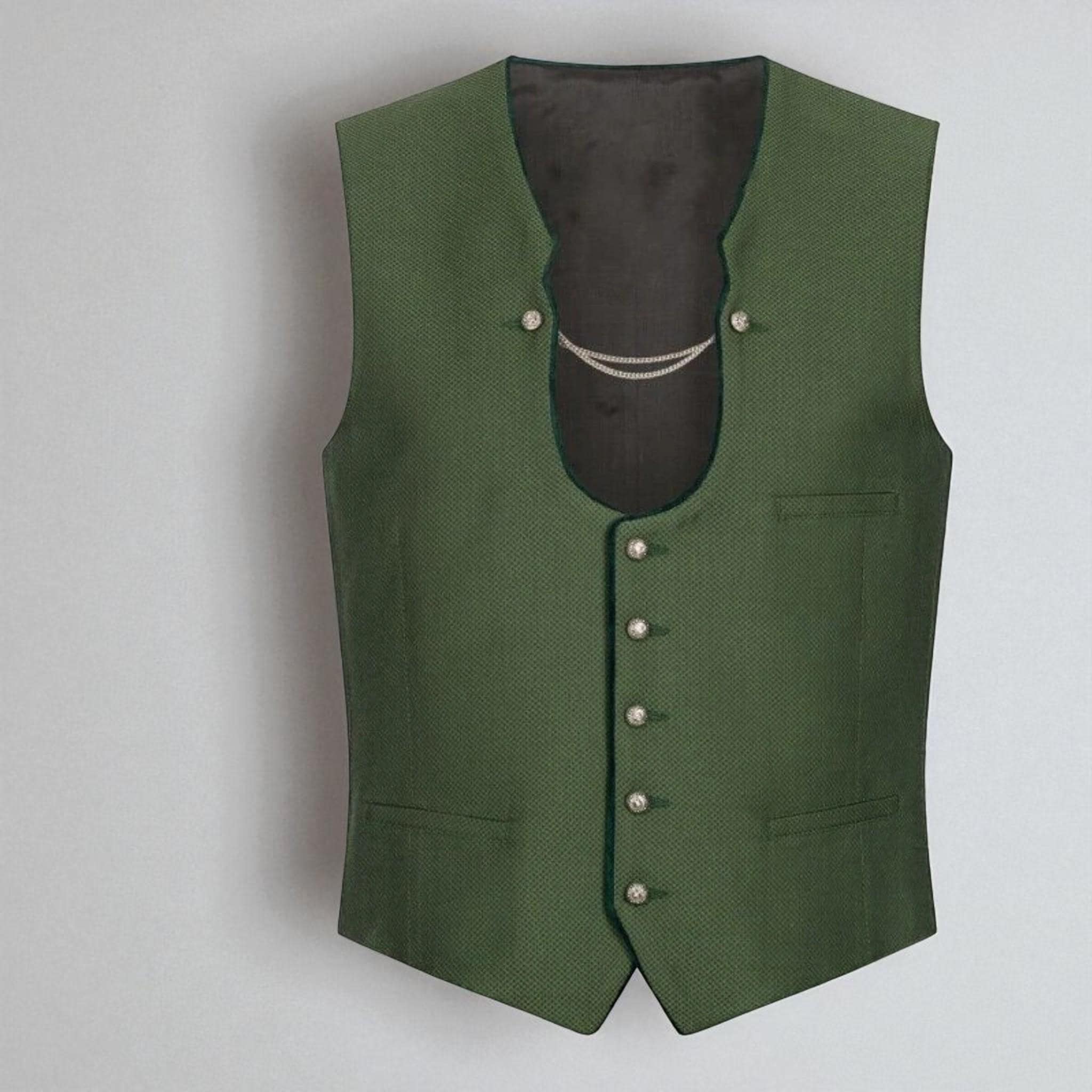 Men’s Green Bavarian Oktoberfest Wool Waistcoat Traditional German Vest ...