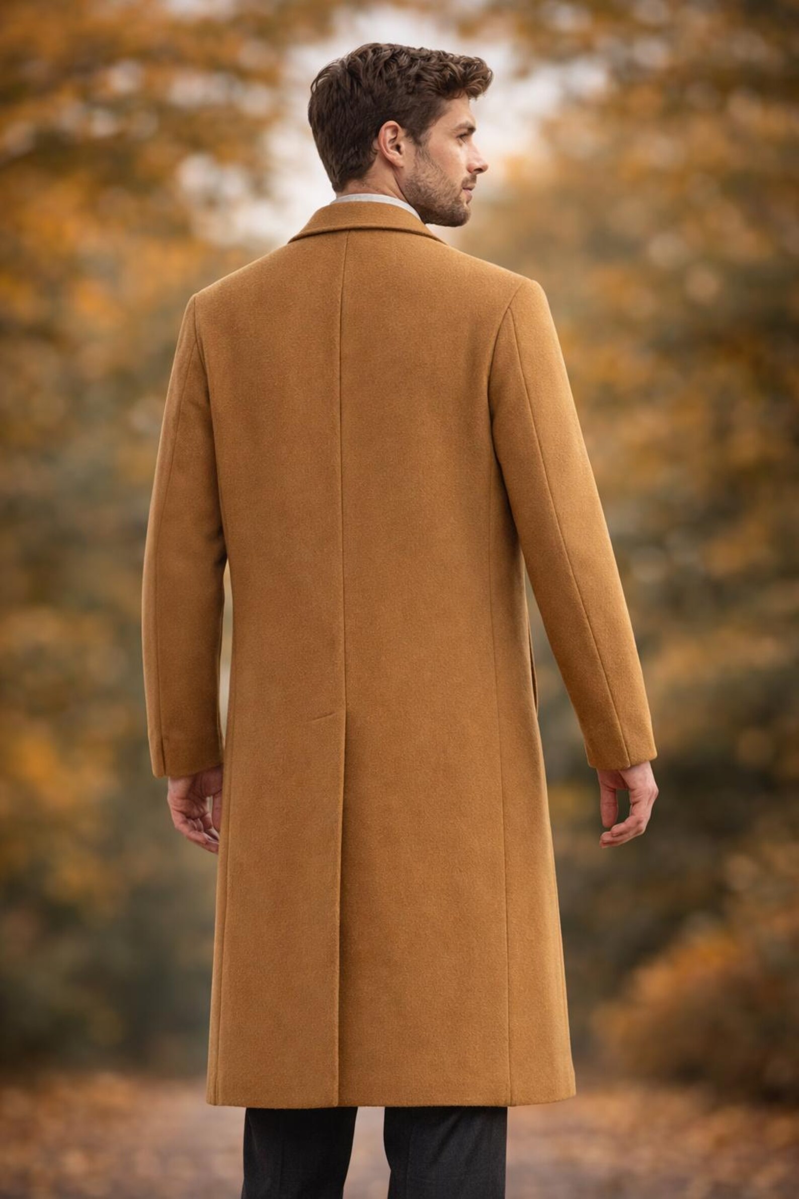 Mens Camel Wool Overcoat Classic Winter Long Coat Minimalist Formal ...