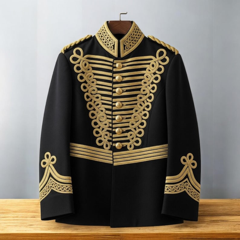 Men's Victorian Military Jacket, Black Hussar Tunic, Gold Braid, Unique ...