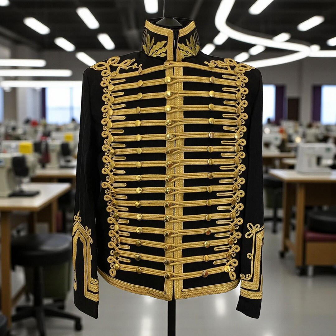 Men's Black Military Parade Jacket With Full Gold Braiding. Gothic Band ...